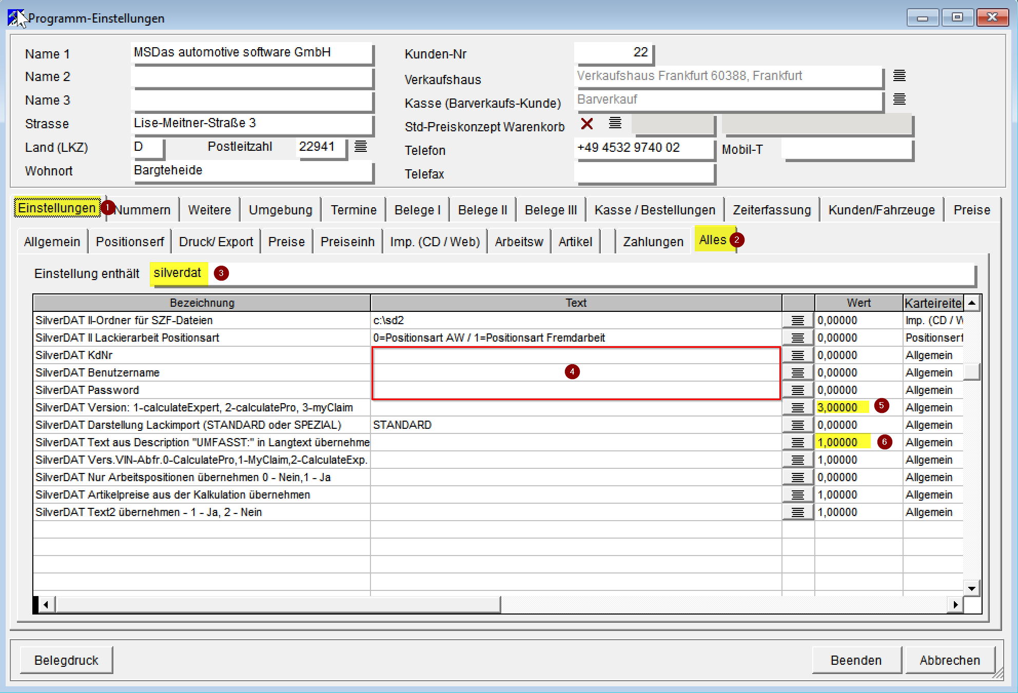 Silver DAT III Einrichtung